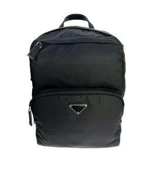Prada Re-nylon And Saffiano Logo Backpack - Black
