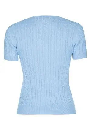 Dior Short-sleeved Cable Knit Sweater With Medallion Logo - Blue