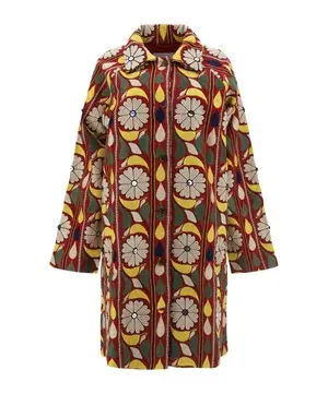BODE Printed Coat With Floral Embroidery
