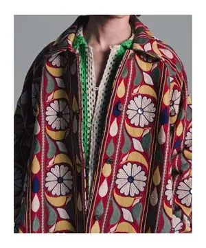 BODE Printed Coat With Floral Embroidery