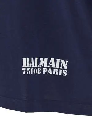 Balmain Blue Crewneck T-shirt With Logo Lettering Print On The Front In Cotton