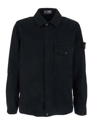 Stone Island Cotton Jacket With Classic Collar And Logo Patch - Multicolor
