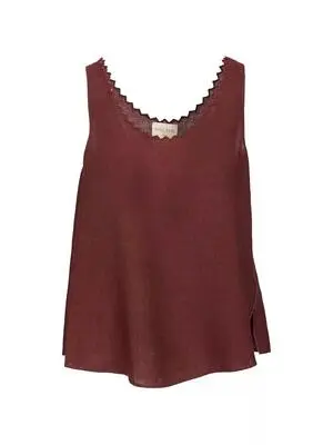 FORTE_FORTE Embroidered Scalloped-edge Sleeveless Blouse - Brown