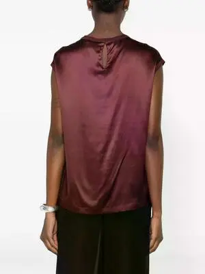 Brunello Cucinelli Burgundy Satin Cap-sleeve Top