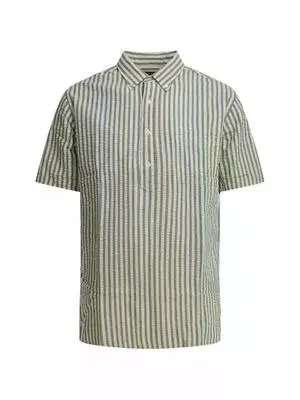 BEAMS Striped Seersucker Polo Shirt - Neutrals