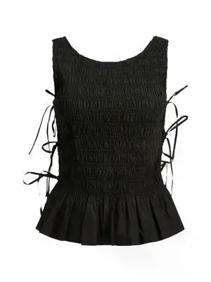 GANNI Smocked Effect Peplum Top