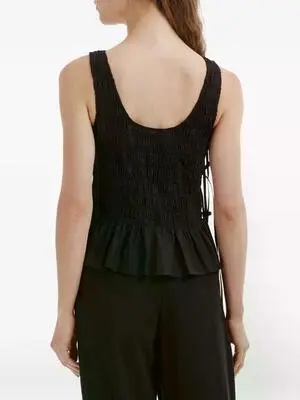 GANNI Smocked Effect Peplum Top - Black