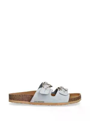 Moschino Suede Sandals With Heart Buckles - Blue