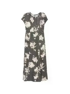 Marc O'polo Floral Print Side-slit Midi Dress - Grey