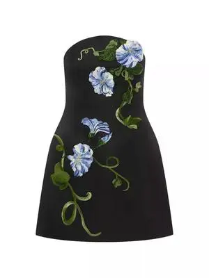 LEO LIN Zaria Floral-appliqué Mini Dress - Black
