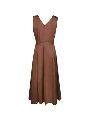 BLANCA VITA Chocolate Sleeveless V-neck Belted Midi Dress - Brown
