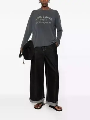ANINE BING Ivan Logo Print Cotton T-shirt