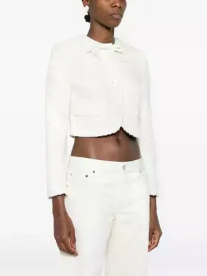 SELF-PORTRAIT Lace-trimmed Bouclé Cropped Jacket