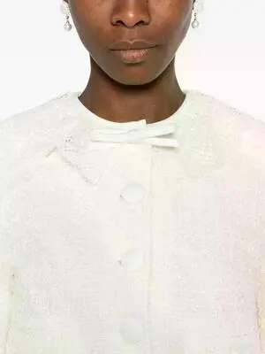 SELF-PORTRAIT Lace-trimmed Bouclé Cropped Jacket