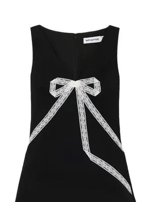 SELF-PORTRAIT Crepe Bow Lace Mini Dress - Black