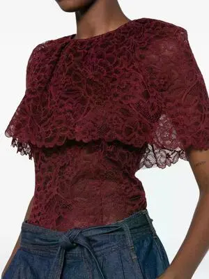 SELF-PORTRAIT Ruffled Lace-overlay Top