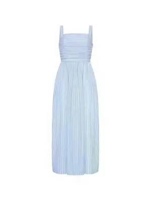 Adam Lippes Calista Striped Gathered Midi Dress - Blue