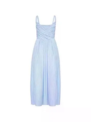 Adam Lippes Calista Striped Gathered Midi Dress - Blue
