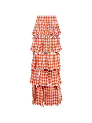 A.W.A.K.E. Mode Gingham Knit Maxi Skirt - Red