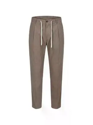BE ABLE Pleated Drawstring Cropped Tailored Trousers - Brown