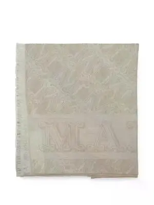 Max Mara Monogram-jacquard Fringed Scarf - Neutrals
