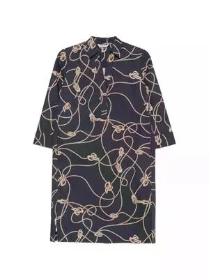 CALIBAN Rope-print Three-quarter Sleeve Mini Dress - Blue