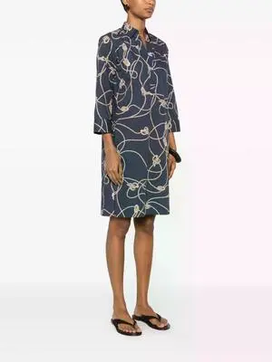 CALIBAN Rope-print Three-quarter Sleeve Mini Dress