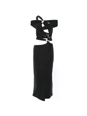 MITILIANE COUTURE Asymmetric Neck Midi Dress With Cut-out Detail - Black
