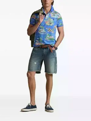 Polo Ralph Lauren Tropical-print Pique Polo Shirt - Blue