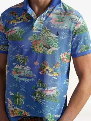 Polo Ralph Lauren Tropical-print Pique Polo Shirt - Blue