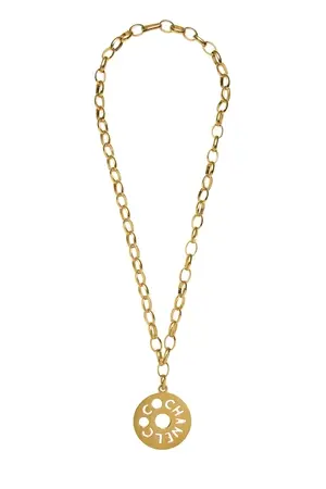 CHANEL Chanel Gold Tone Cutout Logo Necklace