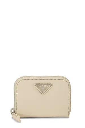 Prada Saffiano Zip Around Coin Purse - Beige