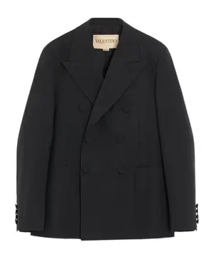 Valentino Garavani Double Breasted Blazer With Notch Lapel - Black
