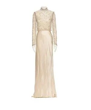 Valentino Garavani Embellished Long Sleeve Dress - Nude