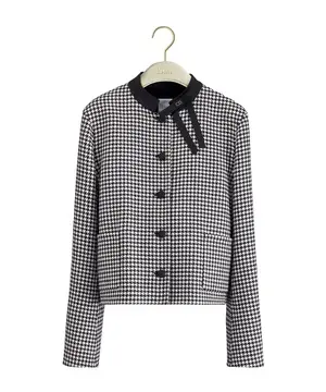 Dior Cropped Jacket With Houndstooth Pattern And Bow Detail