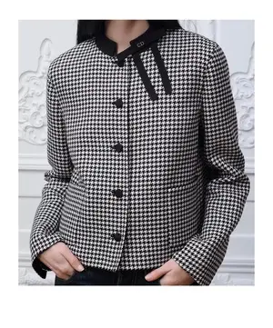 Dior Cropped Jacket With Houndstooth Pattern And Bow Detail
