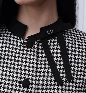 Dior Cropped Jacket With Houndstooth Pattern And Bow Detail