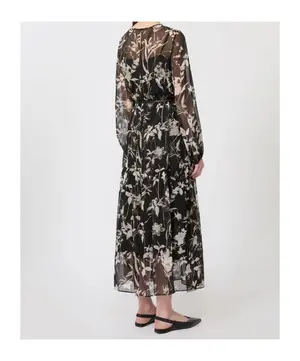 Max Mara Floral Printed Long Sleeve Belted Midi Dress