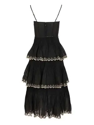 Zimmermann Embroidered Tiered Midi Dress - Black