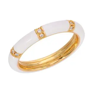 LEEADA JEWELRY Leeada Jewelry Enamel And Cubic Zirconia Band Ring In 14k Gold Plated Brass
