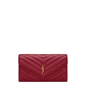 Saint Laurent CASSANDRE Large Flap Wallet In Lambskin Deep Red