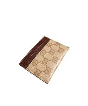 Gucci Logo Detailed Card Case - Sand And Dark Brown