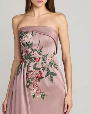 Mac Duggal Strapless Gown With Floral Embroidery