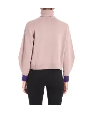 Pinko High Neck Ribbed Sweater With Contrast Cuffs