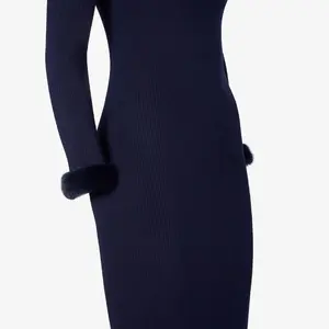 Fendi Wool And Silk Midi Dress With Mink Cuffs