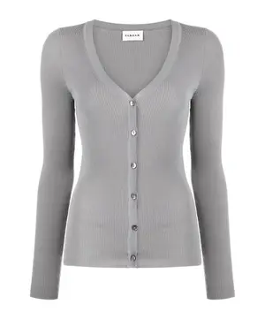 P.a.r.o.s.h Ribbed V-neck Cardigan With Front Button Closure - Gray