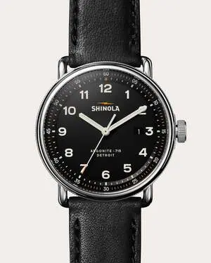 Shinola Canfield Stainless Steel And Leather Strap Watch