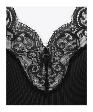 Saint Laurent Ribbed Lace Trim V-neck Tank Top - Black
