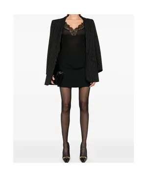 Saint Laurent Ribbed Lace Trim V-neck Tank Top - Black