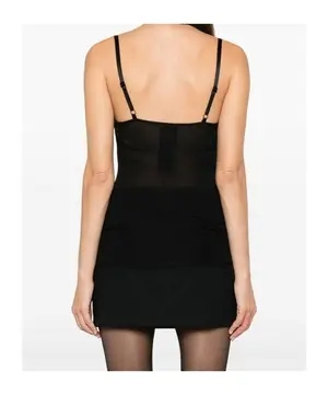 Saint Laurent Ribbed Lace Trim V-neck Tank Top - Black